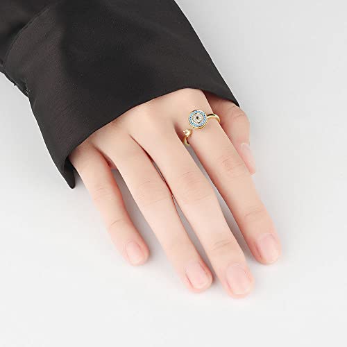 Langonay Fidget Ring Gold, Anxiety Ring for Women Sterling Silver Evil Eye Spinner Rings Mood Adjustable Open Rings