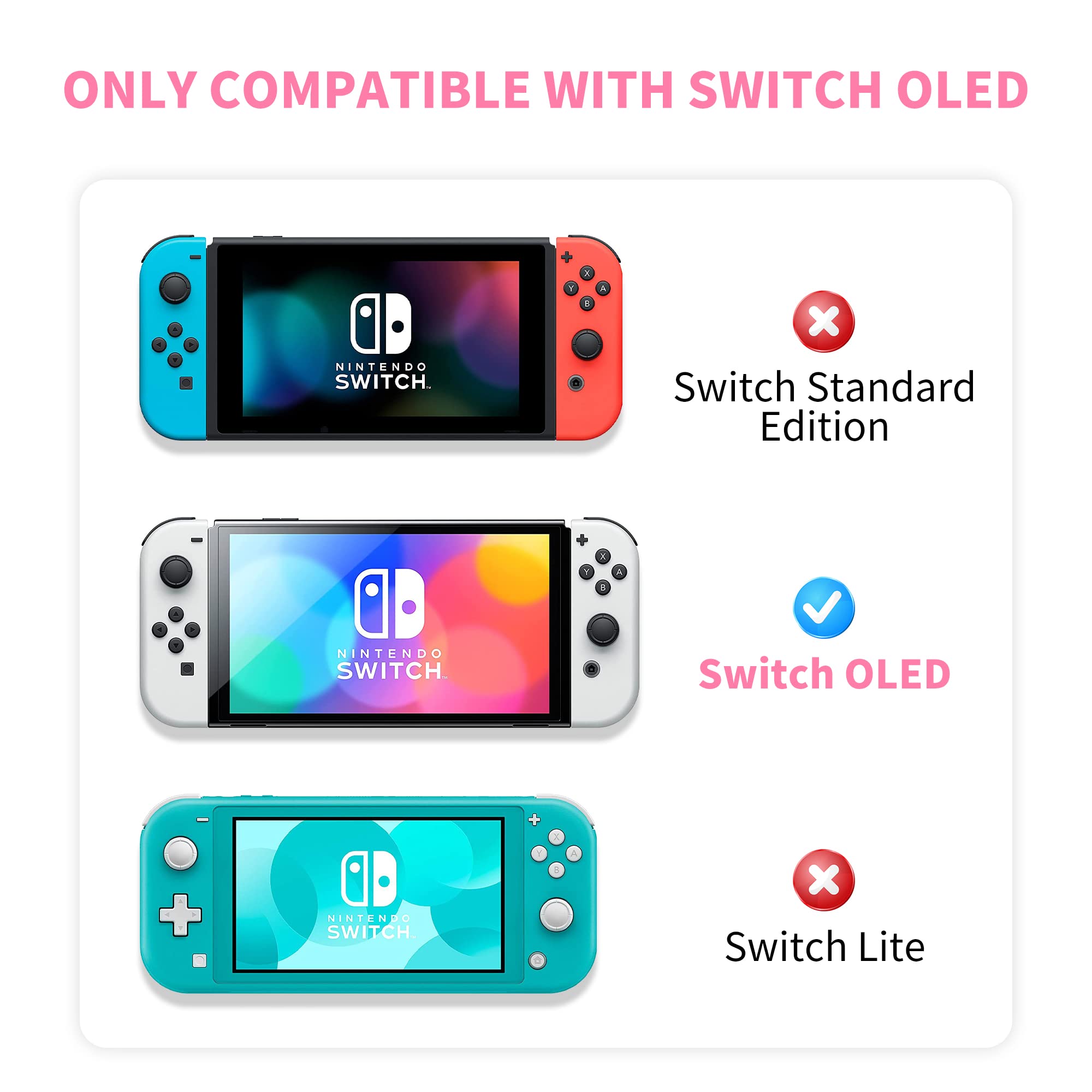 LASTYAL Anime Girl Protective Shell Compatible with Nintendo Switch OLED Model, Cute Pink Case for Switch OLED Console and Joycon Controller with Screen Protector and 4 Thumb Grip Caps