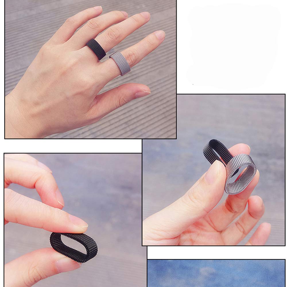 HIJONES Men Women Stainless Steel Fashion Weave Braided Mesh Ring Black Size 5