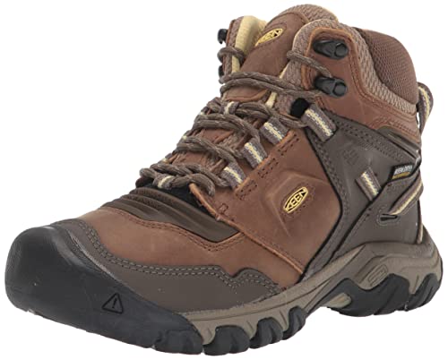 KEEN Women's Ridge Flex Mid Height Waterproof Hiking Boots, Safari/Custard, 8