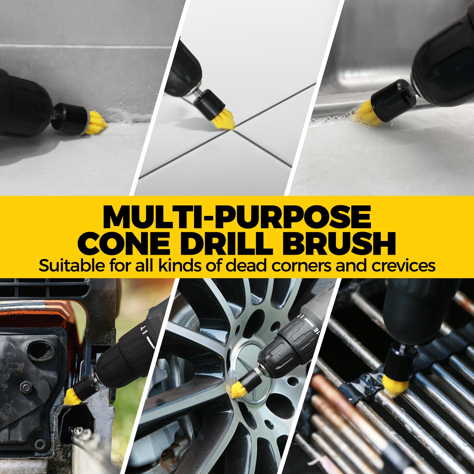 Holikme 20Pack Drill Brush Attachments Set, Black, Scrub Pads & Sponge, Power Scrubber Brush with Extend Long Attachment All Purpose Clean for Grout, Tiles, Sinks, Bathtub, Bathroom, Kitchen & Auto