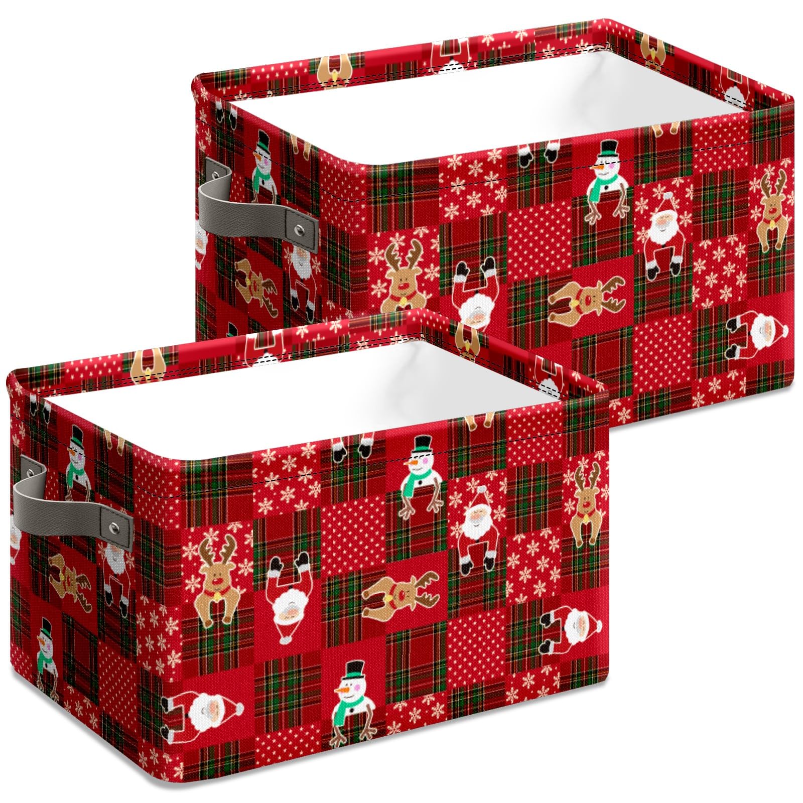 SOLONDA Large Foldable Storage Basket with Handles Closet Baskets for Organizing, Winter Snowman Snowflake Polyester Basket for Storage, Collapsible Storage Bin 10 x 14 x 8 inches