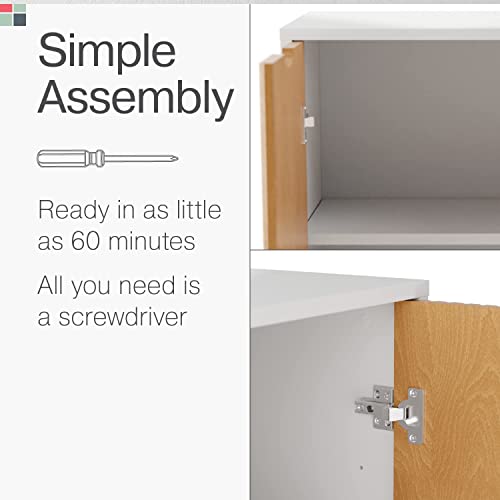 Stead Fluted Sideboard Storage Cabinet - Mid Century Modern Accent Cabinet with Doors - Great in Living Rooms, Bedrooms, and Entryways (White and Oak)