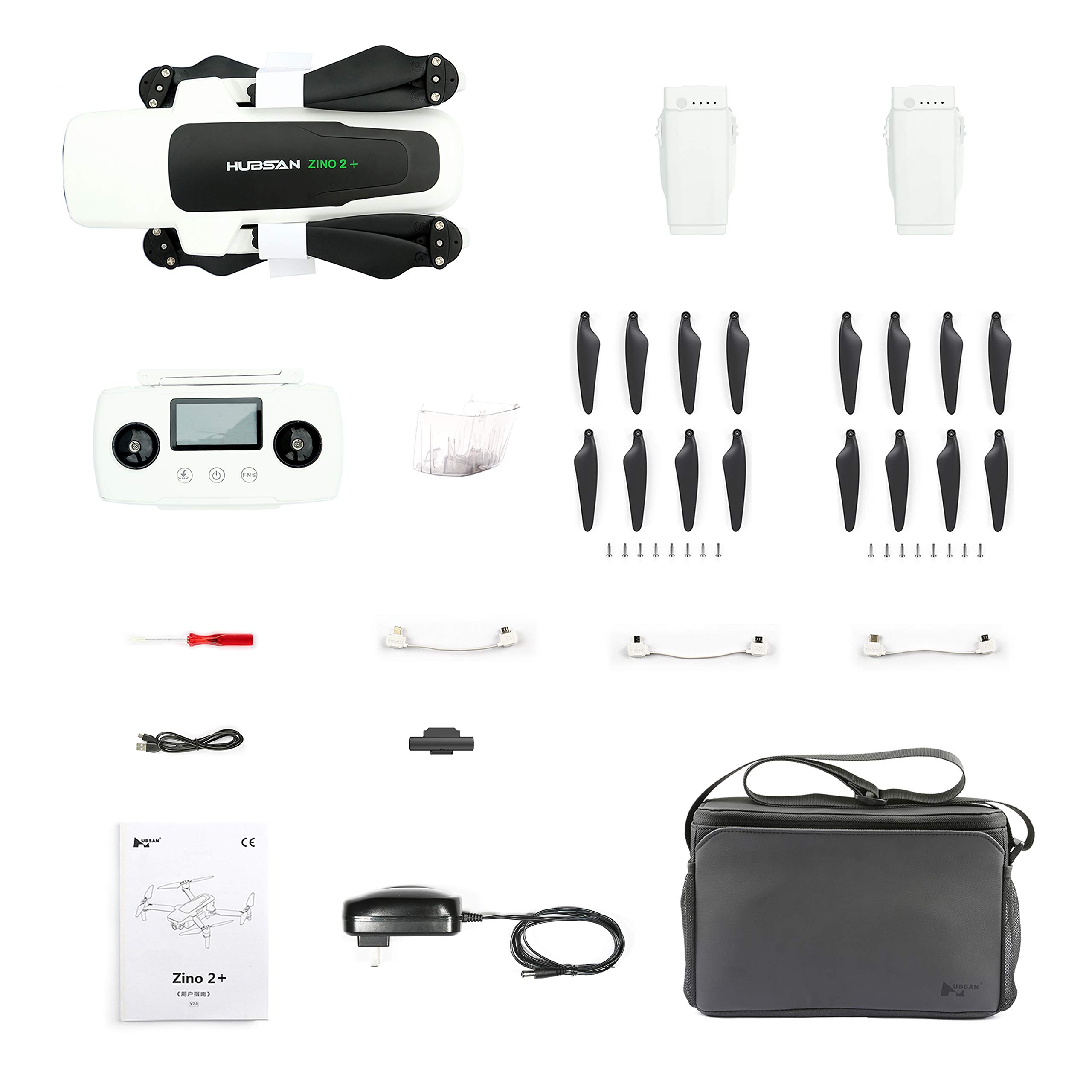 Hubsan Zino 2+ drone with 4K 60fps Camera GPS RC Drone 10KM FPV with 3-axis Gimbal,39Mins Flight Headless mode, Low Power Failsafe Mode(Two Batteries and Bag)