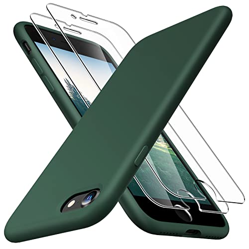 TOCOL 3 in 1 for iPhone SE Case 2020/2022, iPhone 8/7 Case, with 2 Pack Screen Protector, Slim Liquid Silicone Shockproof Phone Case 4.7 Inch, [Anti-Scratch] [Drop Protection], Alpine Green