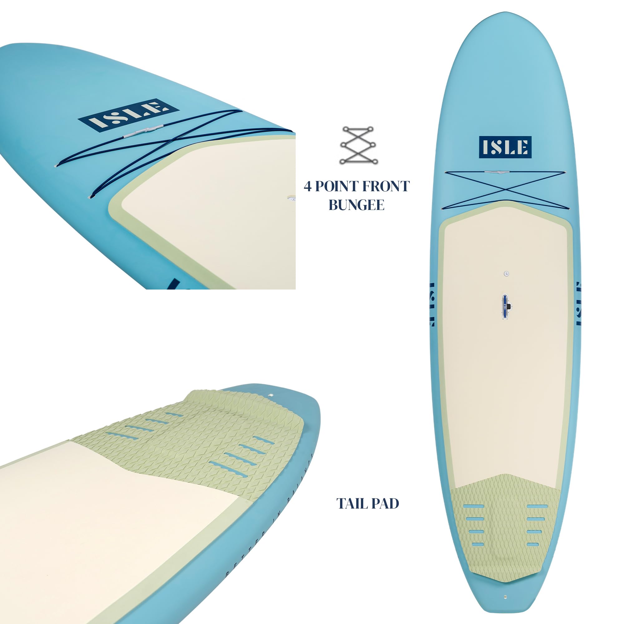 ISLE Versa Rigid Stand Up Paddle Board & SUP Bundle Accessory Pack — Hard Board Lightweight Epoxy SUP — 215 Pound Capacity, 10’5” Long x 32" Wide x 4.5” Thick, Green