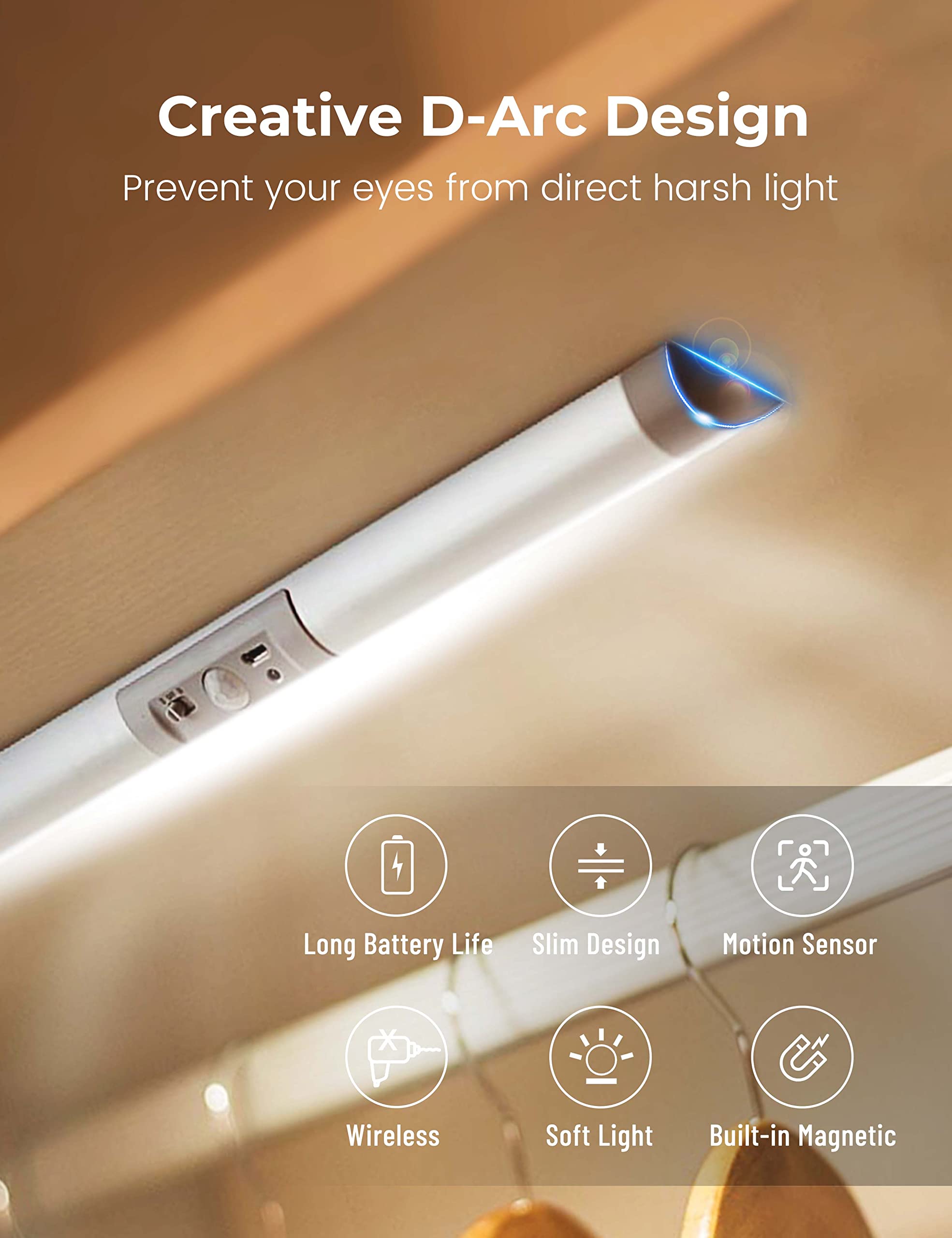 Joyzy 2 Pack Closet Lights Motion Sensor Closet Lighting with LED, Eye Protection Design for Pantry Light Automatic Wireless Lighting, LED Rechargeable Night Light for Wardrobe Under Cabinet Lights