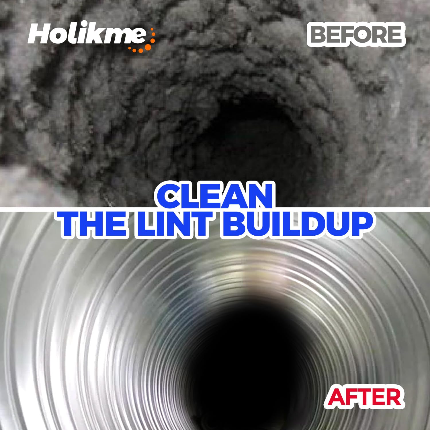 Holikme 32 Feet Dryer Vent Cleaner Kit, Upgraded Flexible Quick Snap Brush with Drill Attachment, Easier Installation & No Loose, Synthetic Brush Head, Use with or Without a Power Drill