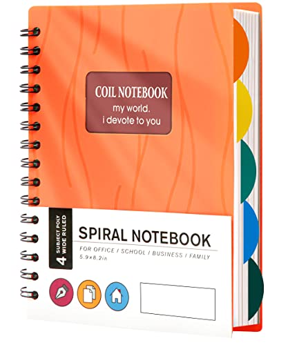 Yoment Spiral Notebook 6'' x 8'' Wide Ruled 5 Subject Notebooks with Dividers Tabs for Work Wide Ruled 240 Pages Lined Journal Multi Subject Notebook for Note Taking, Back to School, Gifts, Orange