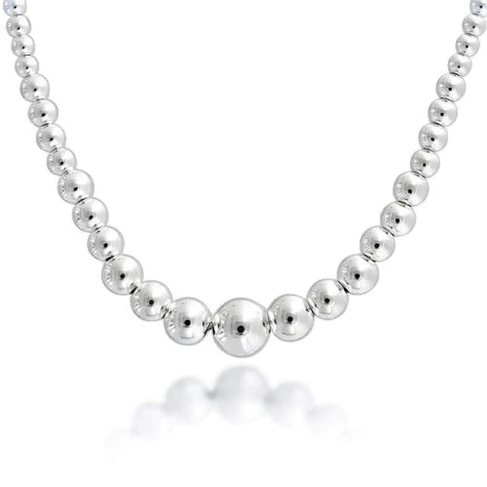 Italian 925 Sterling Silver 4-10MM Graduated Silver Bead Bracelet Sterling Silver Bead Ball Bracelet for Women (8 inches)