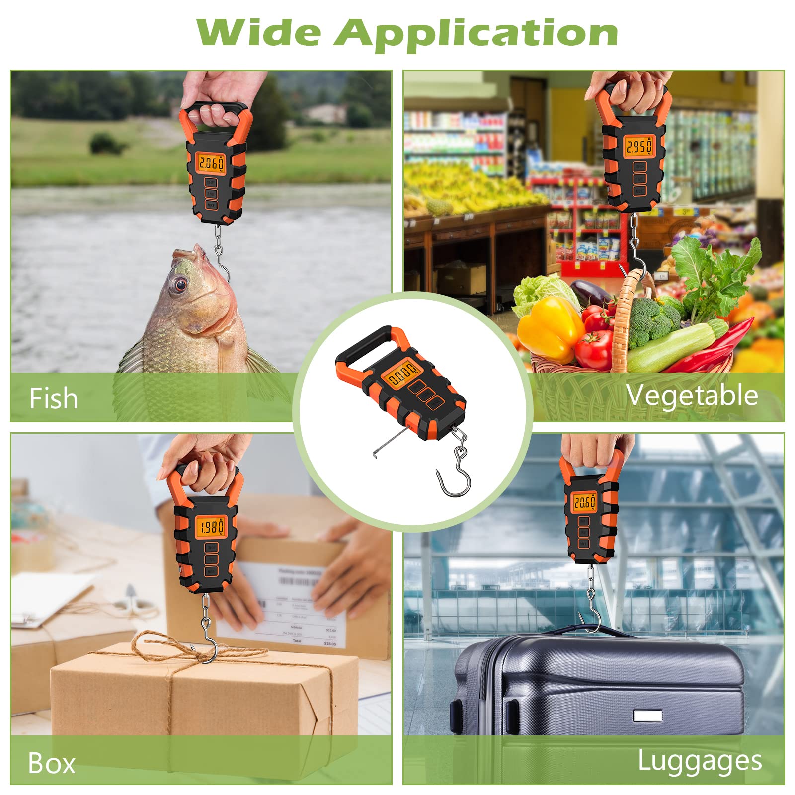 KeeKit Digital Fishing Scale with Ruler, 110lb/50kg Electronic Digital Luggage Scale, Waterproof Fishing Postal Hanging Hook Scale with Measuring Tape, Backlit LCD Display (Batteries Included)
