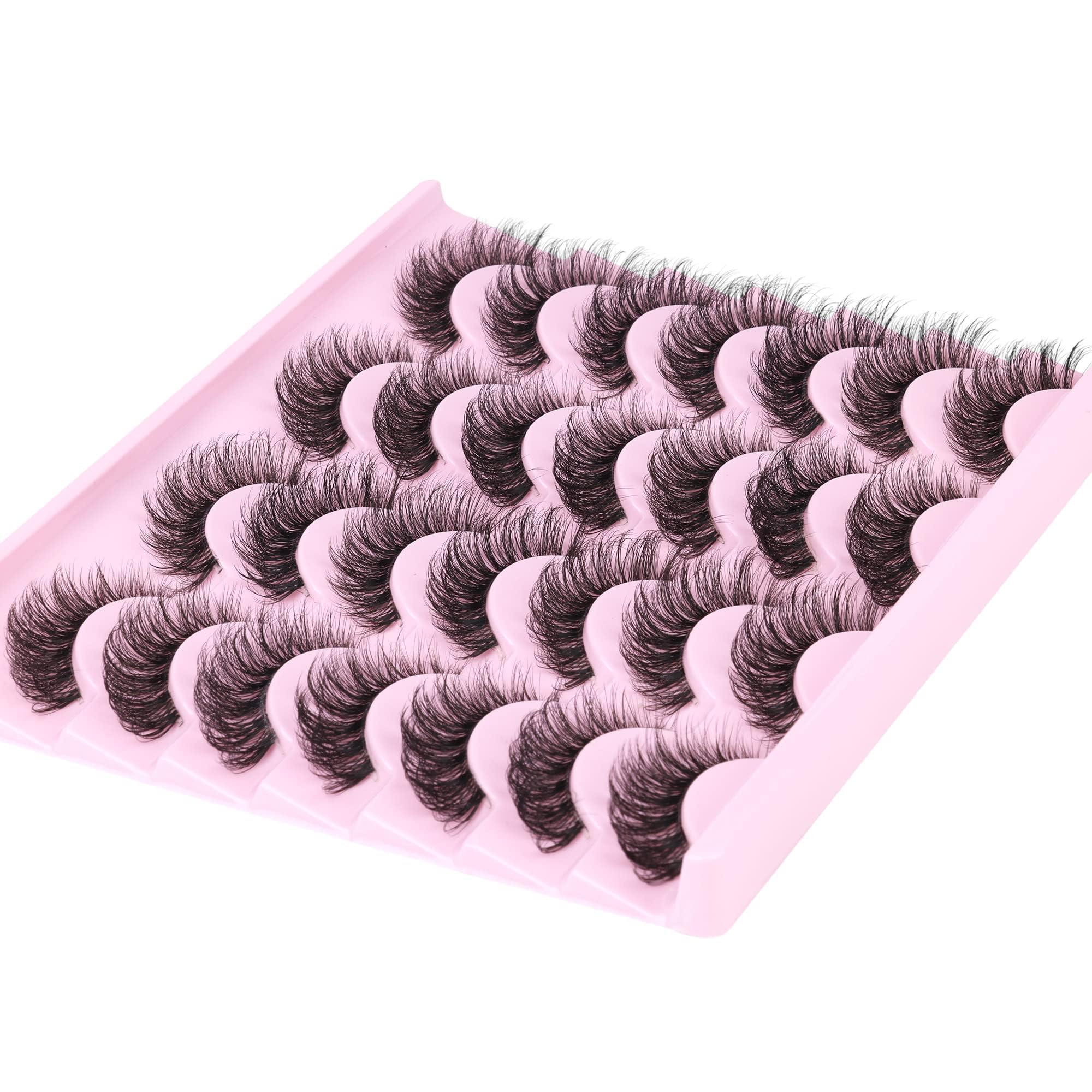 Natural Eye Lashes Cat Eye Mink Lashes Fluffy Wispy Clear Band False Eyelashes Fluffy Volume 3D Effect 17MM Fake Eyelashes 14 Pairs Pack by PHKERATA