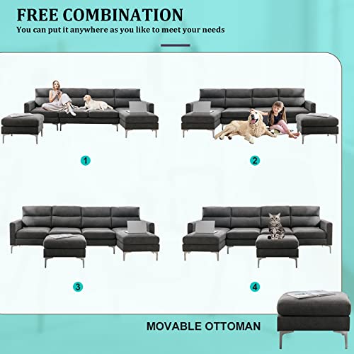 URRED Modular Sectional Sofa,Convertible U Shaped Modular Sectional Couch with Ottomans,6 Seat Oversized Sofa Couch with Chaise for Living Room, Grey