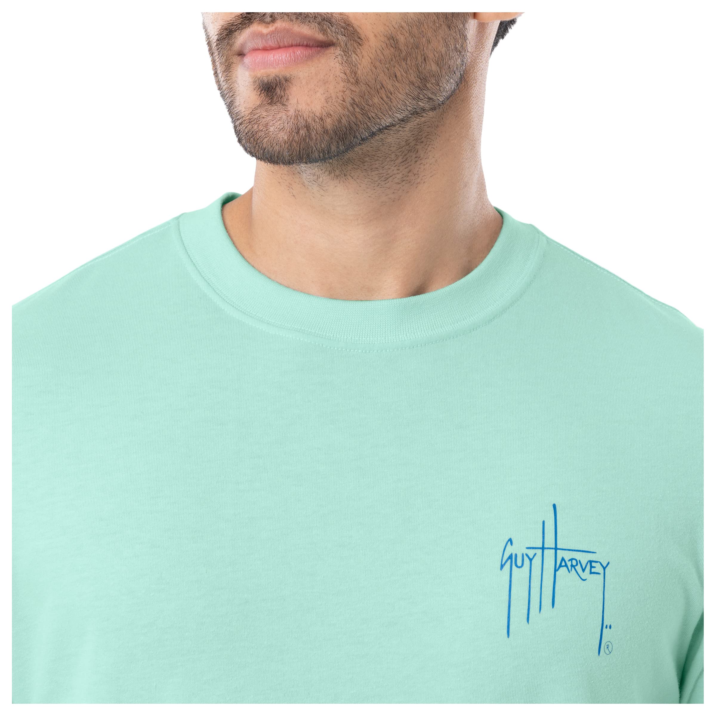 Guy Harvey Men’s All American Short Sleeve T-Shirt, Coastal Blue Heather/All American, X-Large