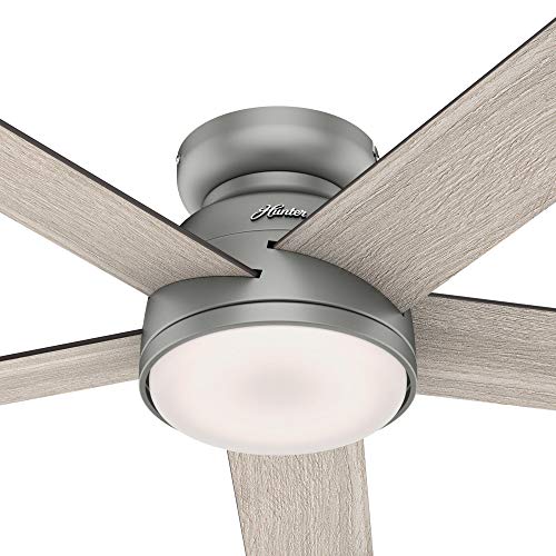 Hunter Fan Company 59483 Hunter Romulus Indoor Low Profile WiFi Ceiling Fan with LED Light and Remote Control, 54, Matte Silver Finish
