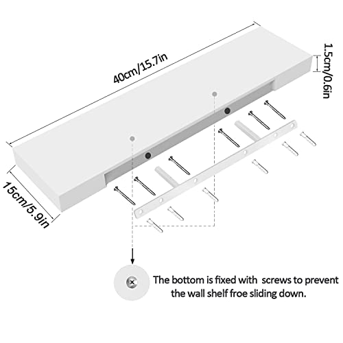 Tiasott Wall Mounted Floating Shelves Set of 3,White Wall Display Floating Shelf,Solid Wood Wall Shelves 3 Pack,Invisible Storage Shelf for Wall,Organize to Photos,Books,Showpiece,Trophy and More.