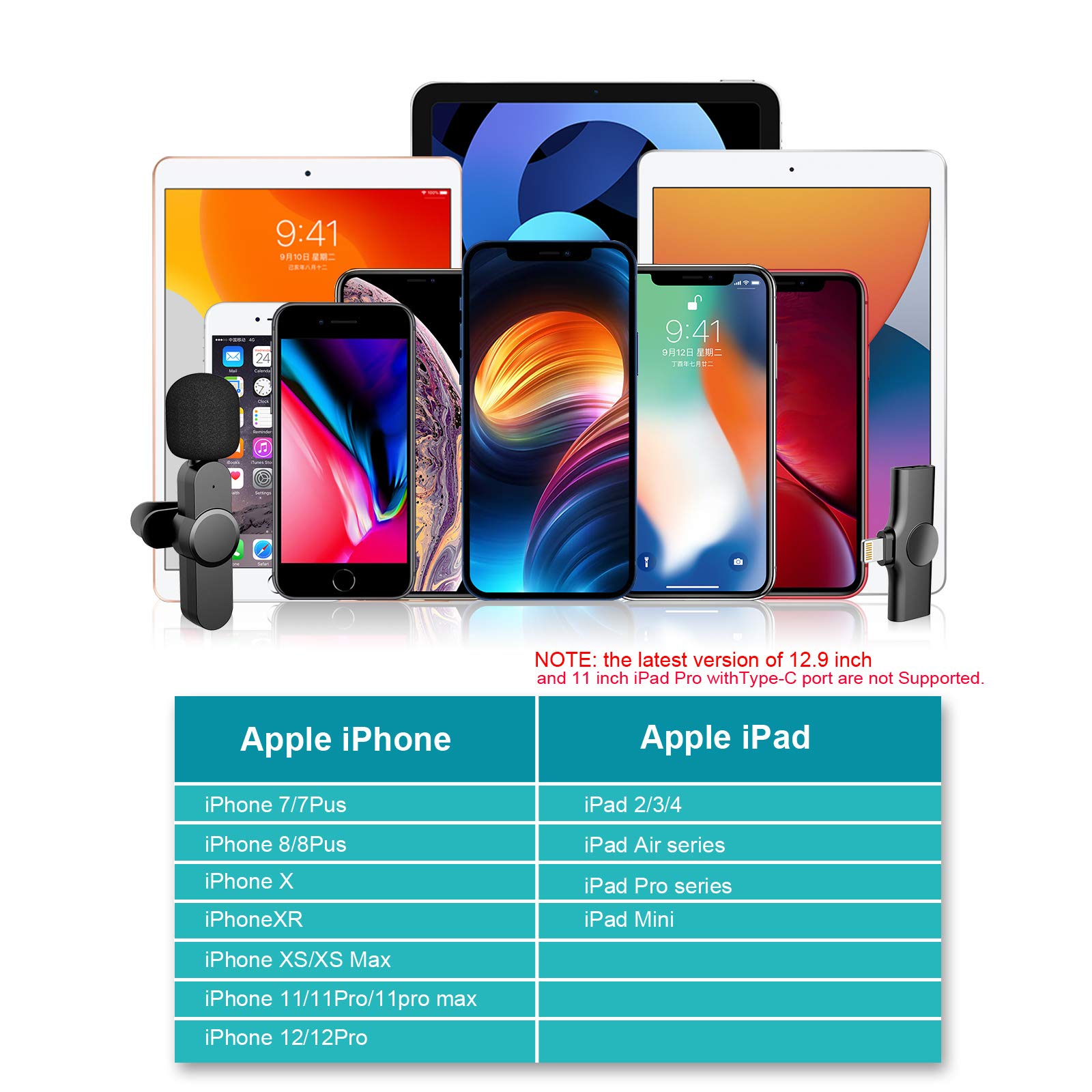 iDiskk 【Plug-Play with 2 Clips】 iPhone iPad Wireless Microphone for Youtubers,Facebook Live Stream,Vloggers,Interview,Auto-syncs Clip-on Lapel Mic for PC (NO APP or Bluetooth is Needed)