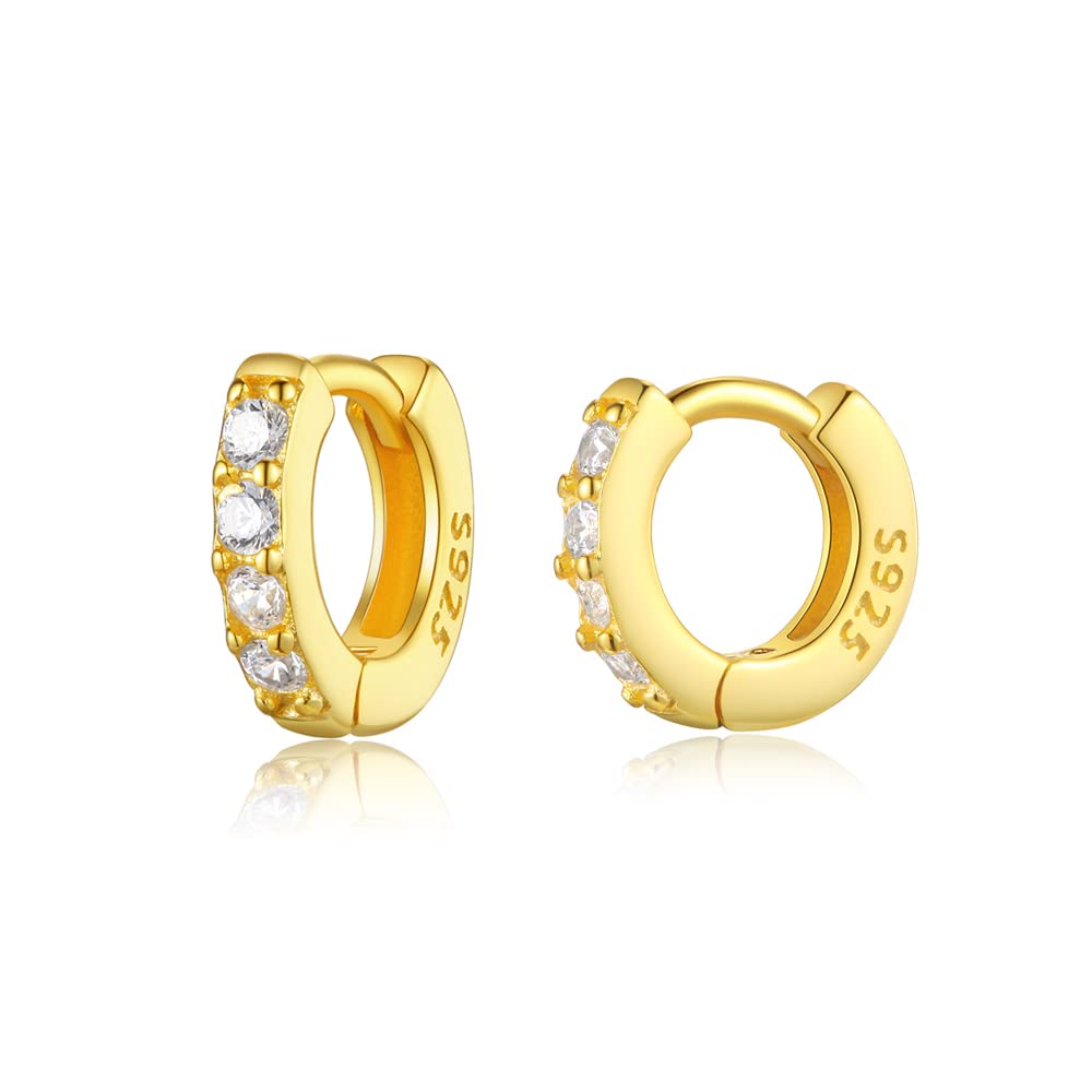Lansora Cubic Zirconia Pave Cz Hoop Earrings Huggie Tiny Mini Small for Cartilage Sterling Silver Gold Plated 11mm 9mm 8mm 7mm Hoop Earrings