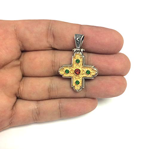 Jewelry Affairs Sterling Silver 18 Karat Gold Overlay Byzantine Style Cross Pendant