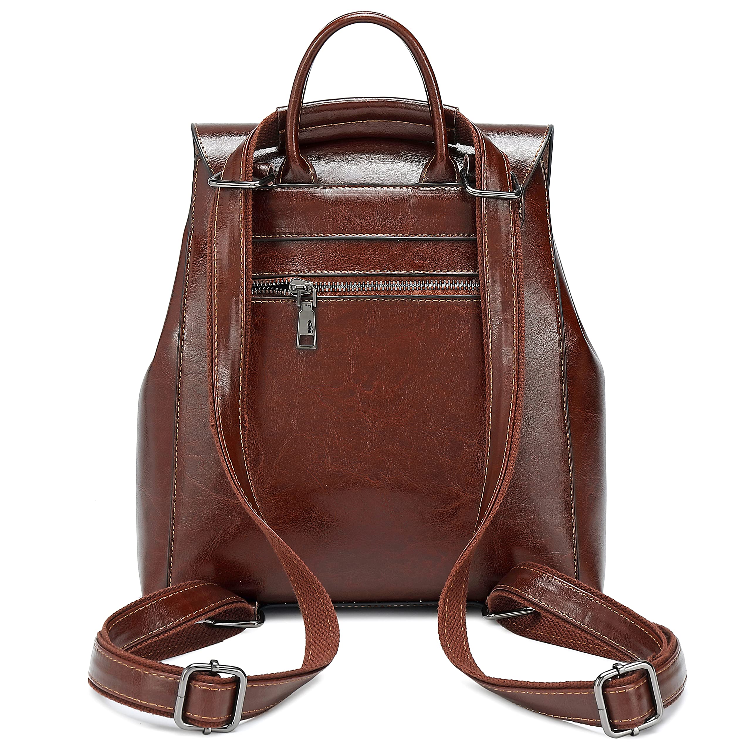 Iswee Vintage Waxy Leather Ladies Backpack Purses for Women Backpack Style Anti-theft Casual Daypack Shoulder Bag Fashion Bag (Coffee)