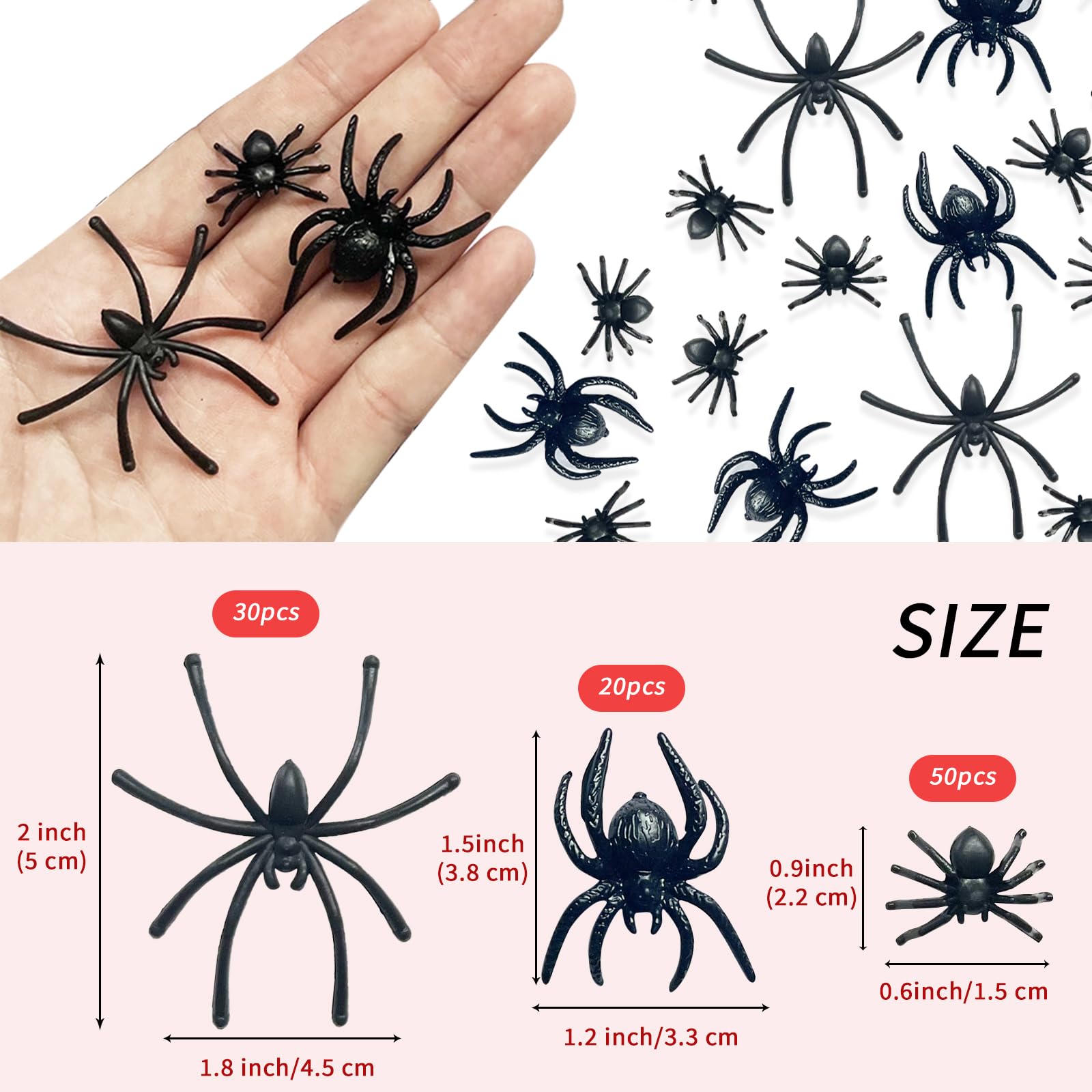 huihaochenggong fake spider plastic spiders 100 Pieces halloween spider Halloween Prank Props for Halloween Home Party Decorations
