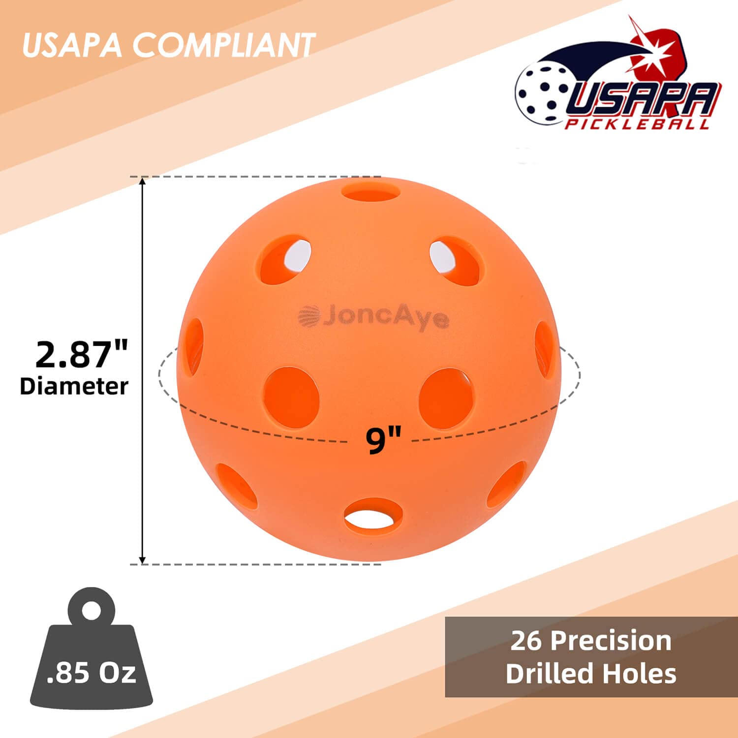 JoncAye Pickleball-Balls 6 Pack, Orange Indoor-Pickleballs USAPA Compliant, Pickle-Balls with Bag, Accessories for Pickleball-Paddle-Set, Gifts for Pickleball Lovers