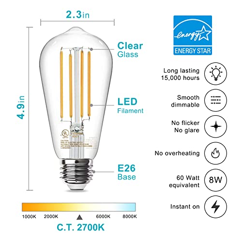 TJOY 6pack Led Edison Light Bulbs+LED Strip Lights with 44 Key Remote 50 ft (44 Key Remote Control +25ft x2+Indoor only)