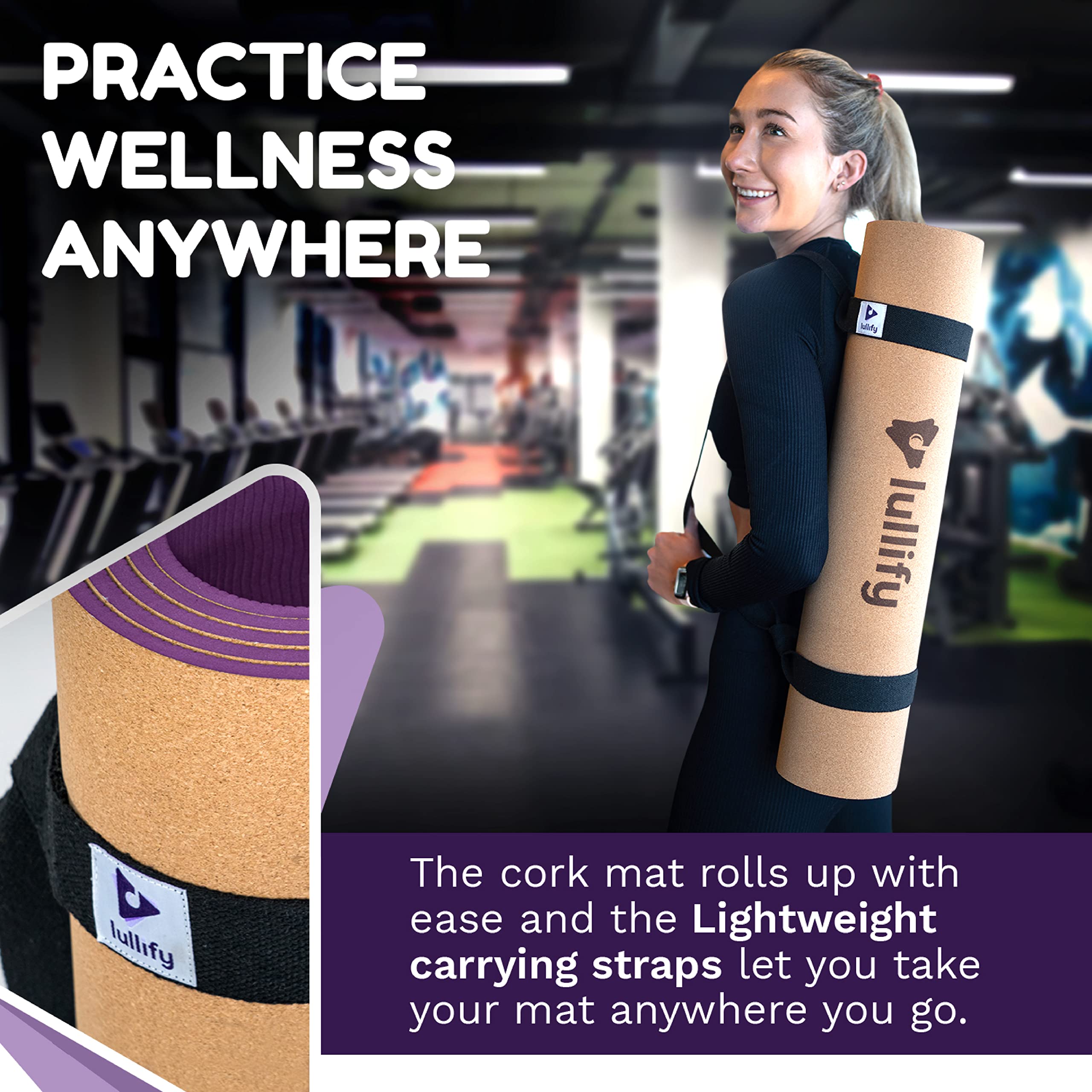 Lullify Essentials Bundle | Cork Yoga Mat | Signature Scent Natural Soy & Beeswax Candles | Silk Travel Mask