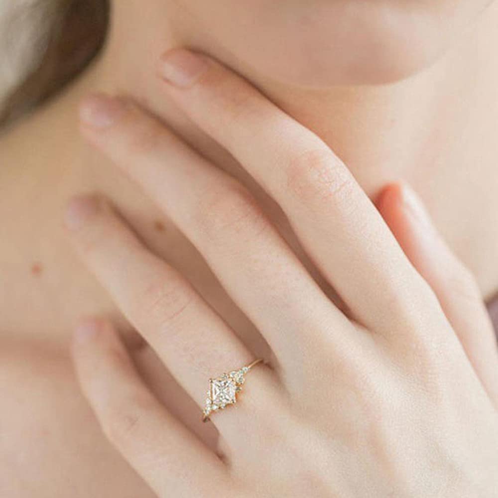 Koguxuix Vintage Ring Gold Engagement Ring CZ Crystal Diamond Wedding Ring 14k Gold Milgrain Ring Band (10)