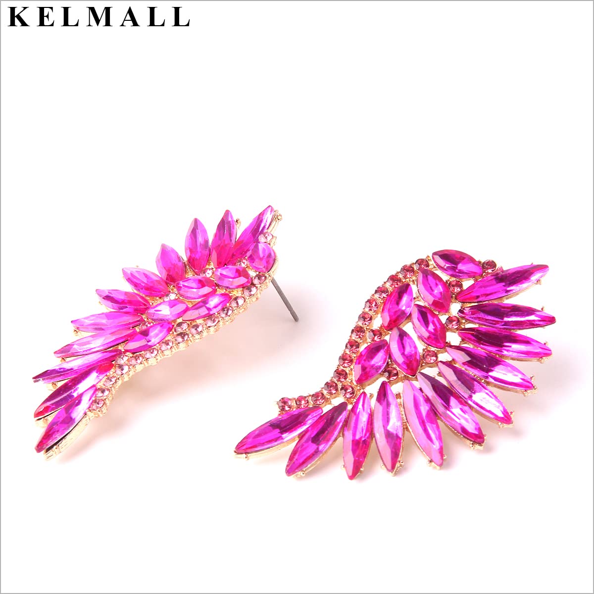 KELMALL Women's Crystal Angel Wings Drop Dangle Earrings, Geometric with Rhinestone Appliques Statement Earrings