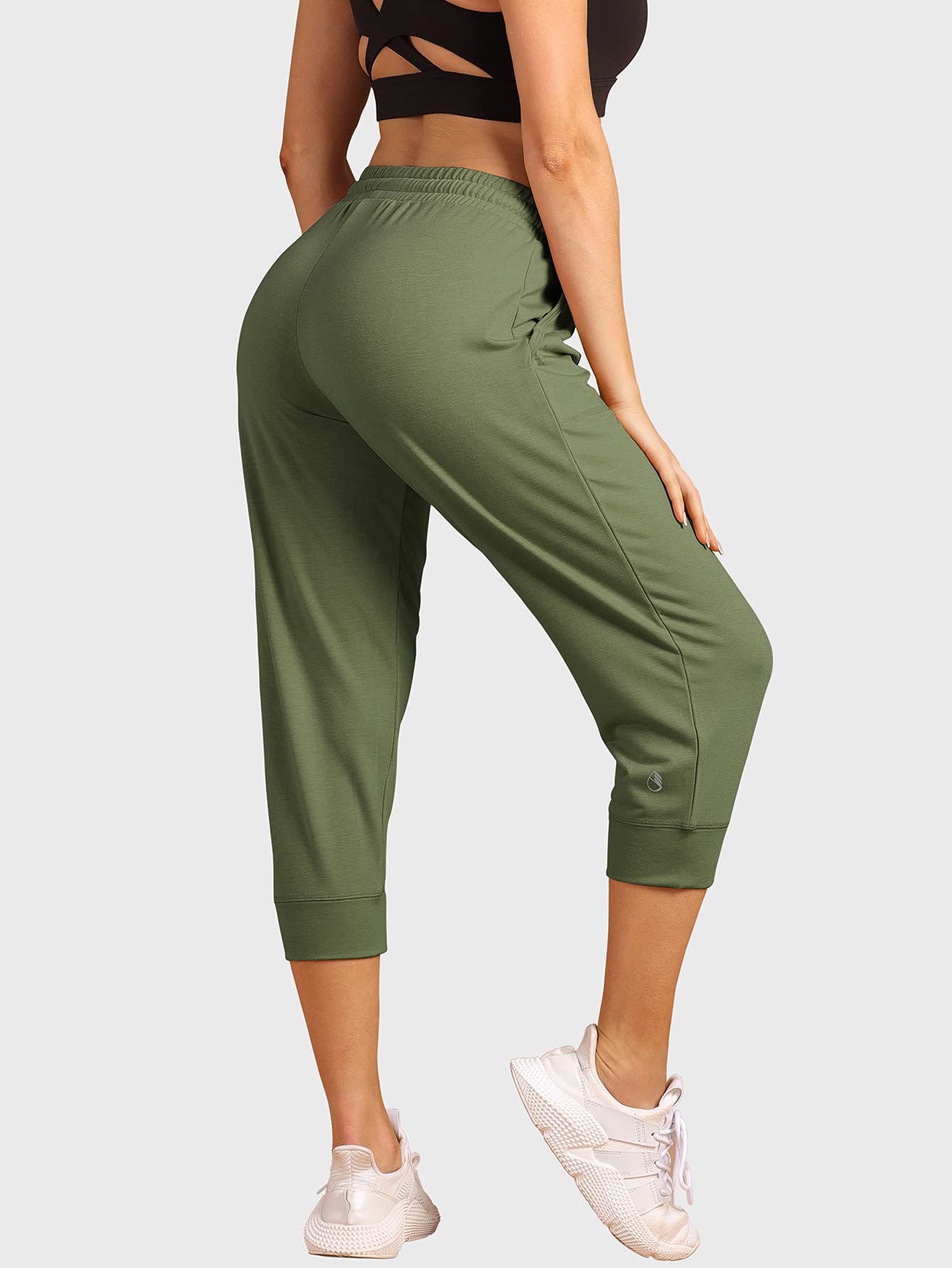 icyzone Women's French Terry Jogger Lounge Sweatpants - Active Capri Pants for Women (Army, M)