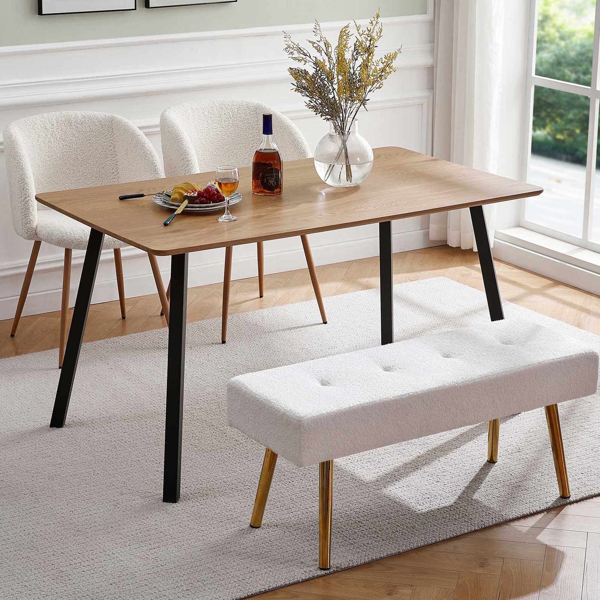 Homedot 4 Pieces Dining Room Set for 4, Modern Engineered Wood Table Rectangular with Upholstered Arm Chair Ergomic Design and Elegant Velvet Bench for Home,Kitchen,Dining, Sturdy Metal Legs Design