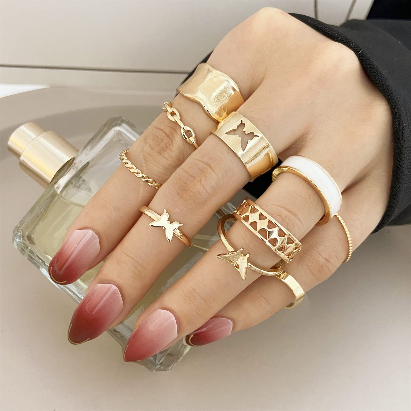ÌF ME Gold Stackable Knuckle Rings Set Link Twist Midi Rings for Women Men Bohemian Retro Adjustable Joint Statement Finger Rings (golden4)