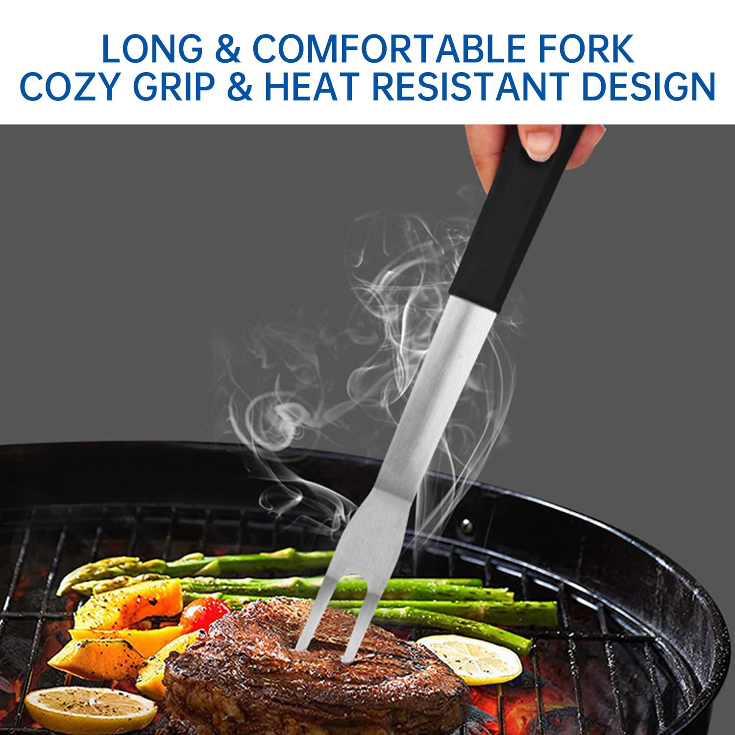 HILIVESVALUE BBQ Accessories Grill Tools Set, 5Pcs BBQ Tools Set with Spatula, Basting-Brush, Tongs, Fork,Premium Stainless Steel Grill Accessories Outdoor Cooking Tool Set Gift for Men