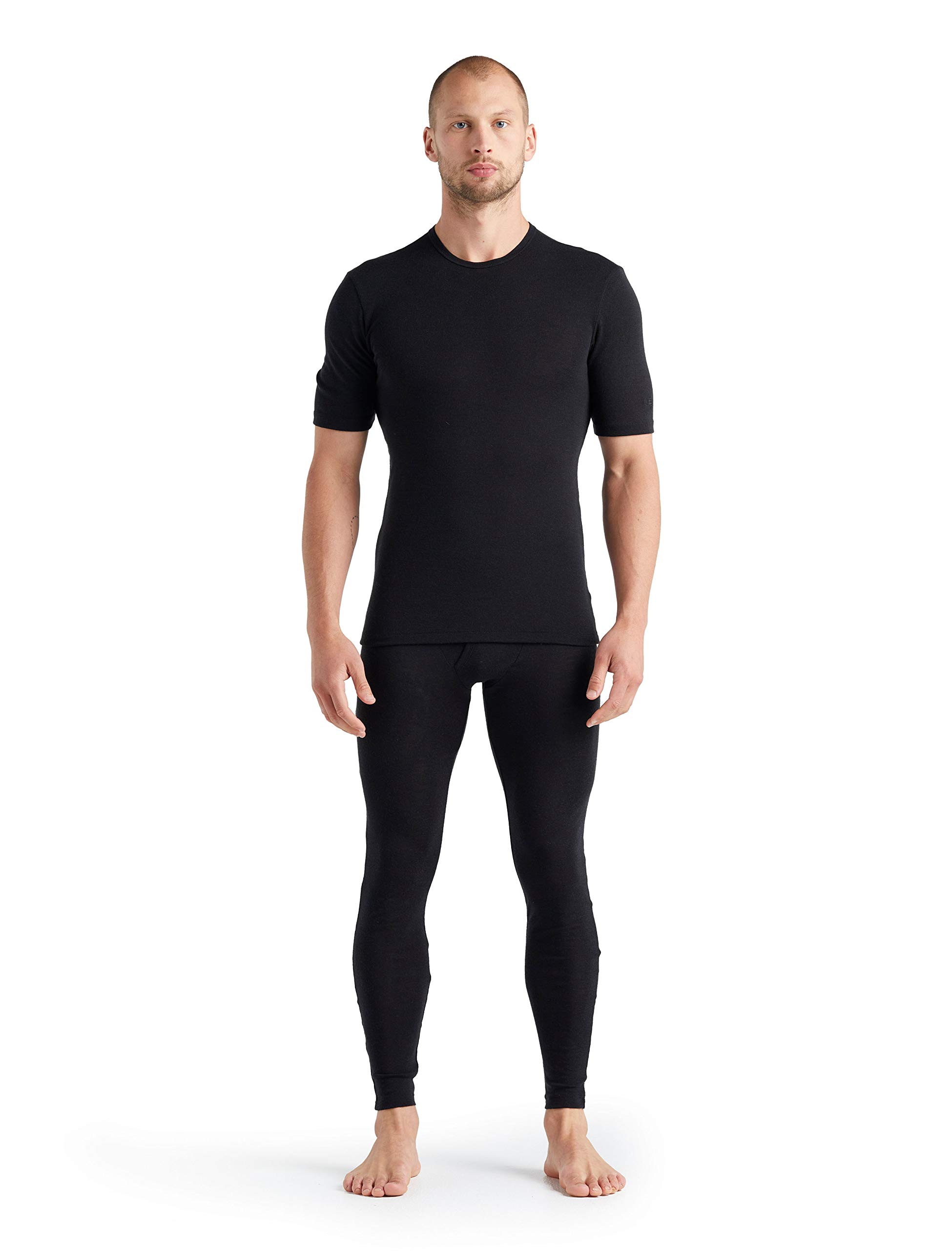 Icebreaker Merino Wool 175 Everyday Men’s Cold Weather Leggings with Fly - Thermal Underwear for Men with Contoured Slim Fit - 100% Merino Wool Base Layer - Premium Long Johns - Black - Large