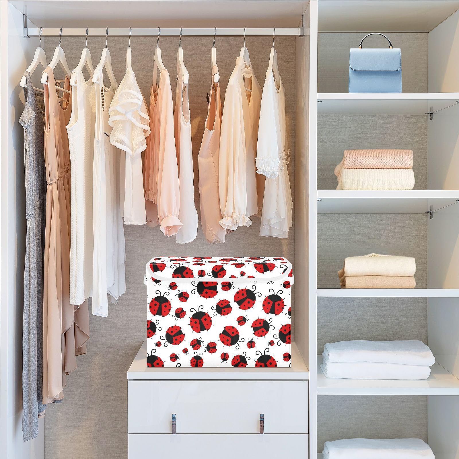 Krafig Animal Cute Ladybug Decorative Storage Box with Lid Large Bins Baskets Foldable Cube Organizer Collapsible Containers for Organizing, Toy, Home, Shelf, Closet