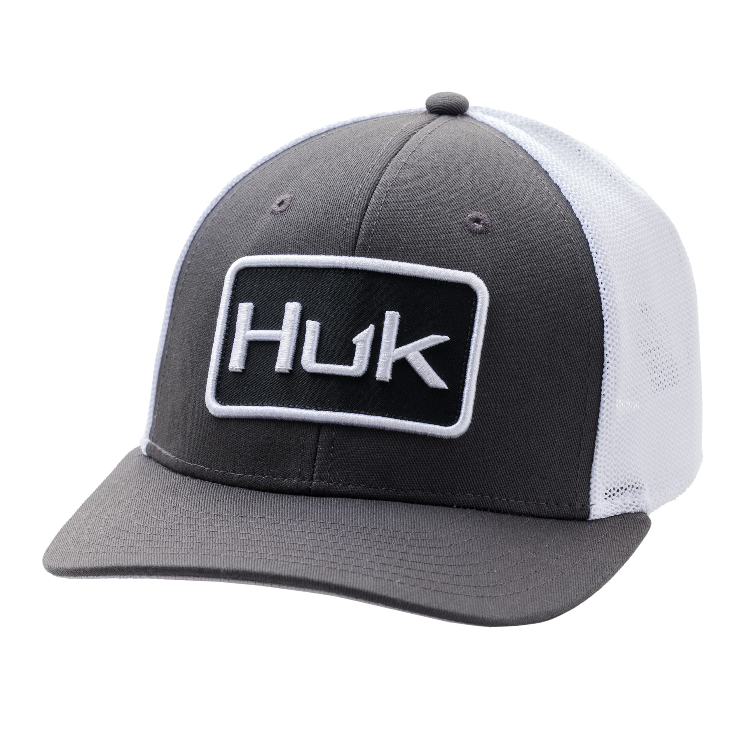 HUK mens Performance Stretch Hat| Anti-glare Fitted Mesh Hat, Huk'd Up - Volcanic Ash, Large X-Large