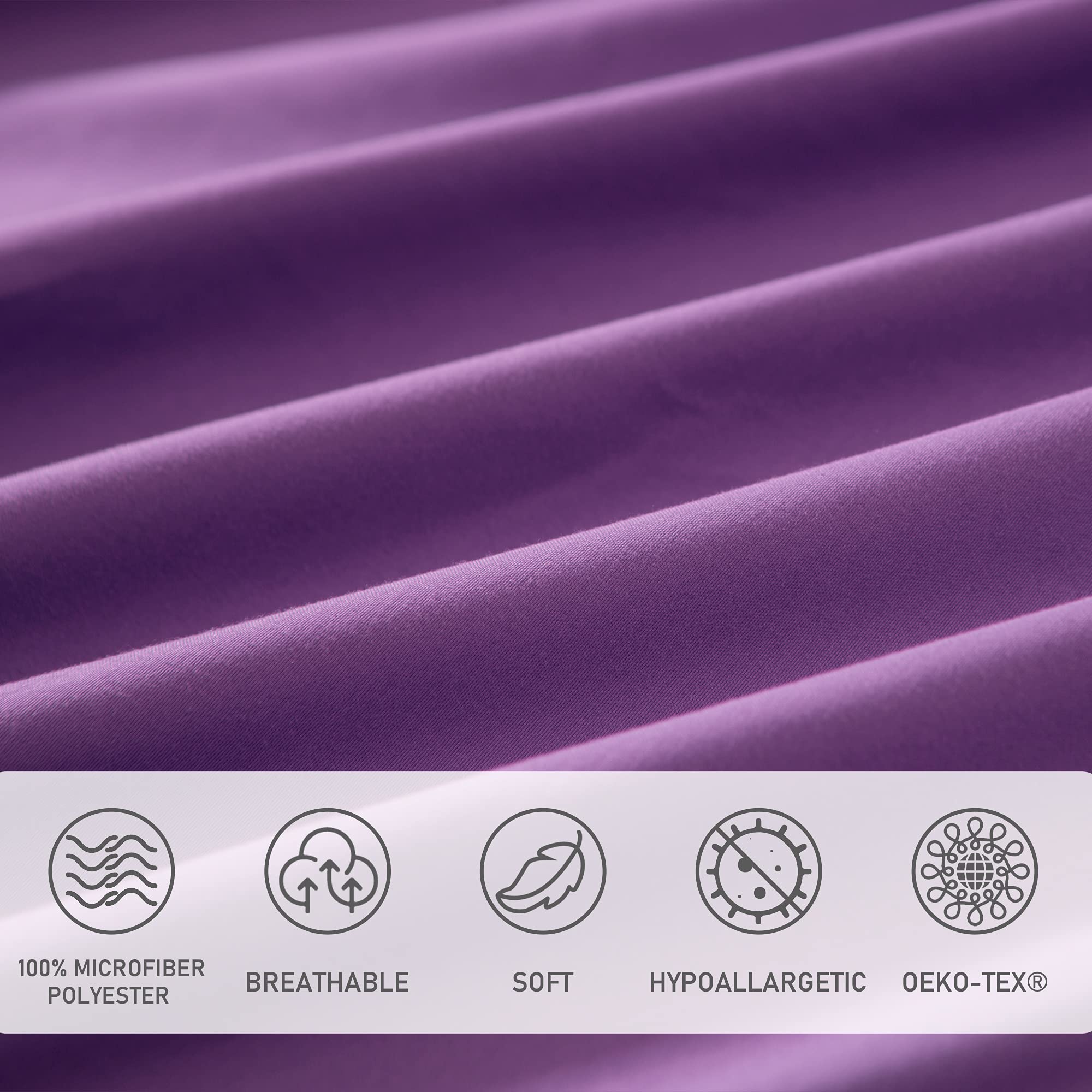 JSELF Twin Bed Sheet Set 1800 Thread Count Soft Breathable Microfiber Hypoallergenic Bed Sets 15 Inch Deep Pocket, 4 Pieces, Lavender Bed Sheets