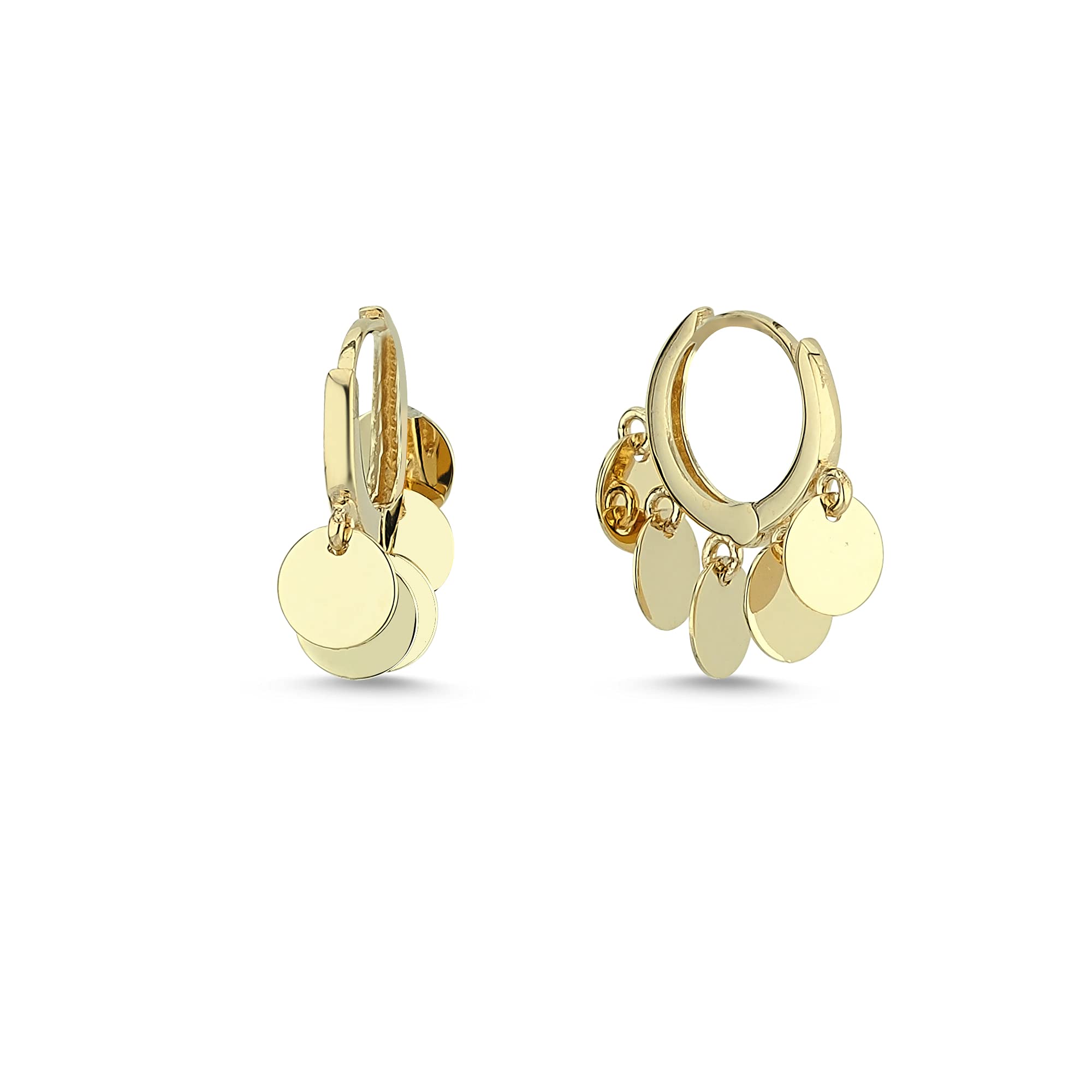 Jewelryist 14k Yellow Solid Gold Circle Dangle Endless Huggie Hoop Earrings for Women
