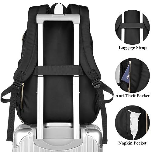 YAMTION Laptop Backpack Women,School Backpack for Women USB Bookbag for Business Work Office College Students Teacher,Black 15.6 inch