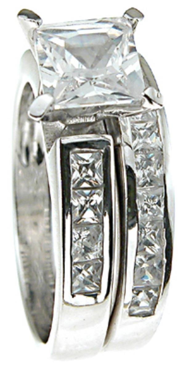 LaRaso & Co Princess Cut Wedding Band Engagement Ring Set in 925 Sterling Silver Size 7