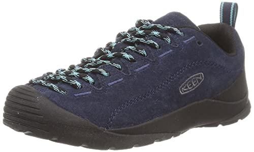 KEEN Women's Jasper Suede Leather Climbing Approach Sneakers, Black/Iris/Black, 7