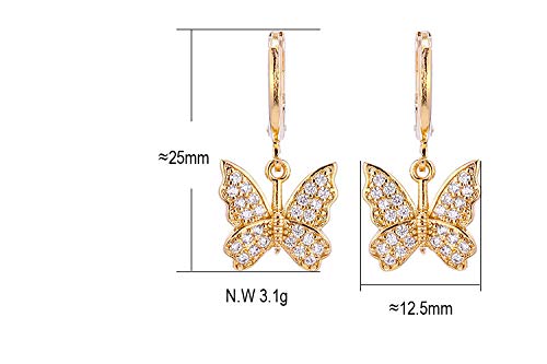 INENIMARTJ Butterfly Earrings Butterfly Dangle Earrings 14K Gold Small Crystal Butterfly Hoop Earrings for Women
