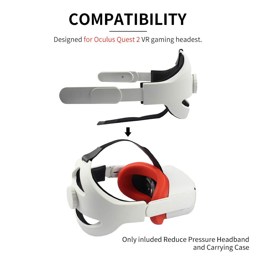 Just E Joy Adjustable Reduce Pressure Head Strap for Oculus Quest 2, Elite Strap with Carrying Case for Enhanced Comfort and Playtime in VR
