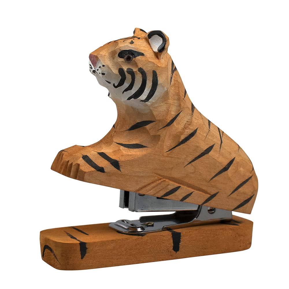 Kcgani Wooden Animal Stapler, Desktop Stitcher Art Figurine Statue Sculpture for School Office Stationery (Orange)