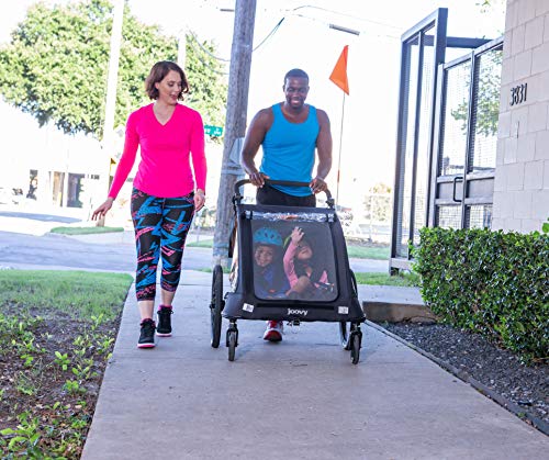 Joovy Cocoon X2 Double Stroller and Bike Trailer with Tow Arm, Hitch, Adjustable Handlebar, and Five-Point Safety Harnesses, Black