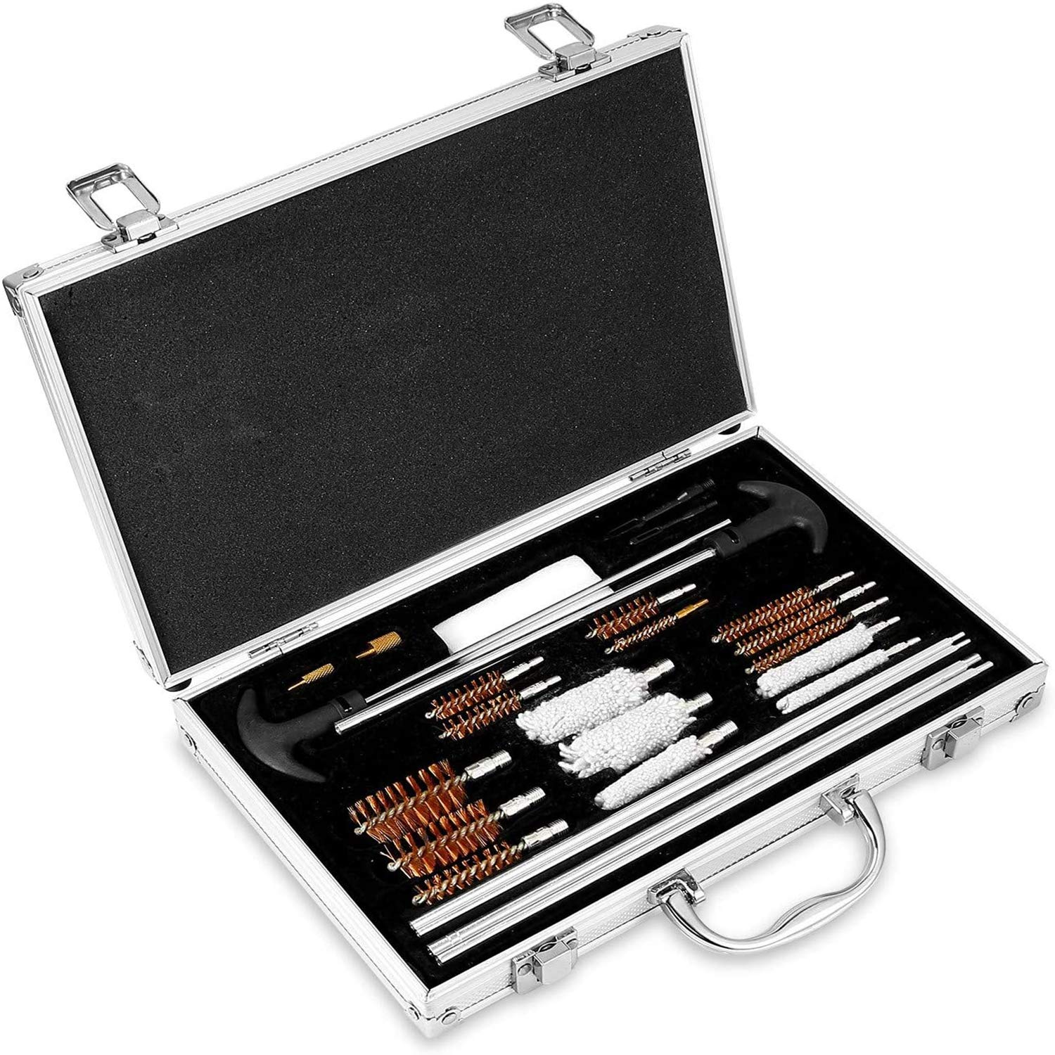 Jackgold Gun Cleaning kit Universal Gun Cleaning Supplies for Hunting Shooting with Travel Size Case (Brass jags and Tips), Silver Package