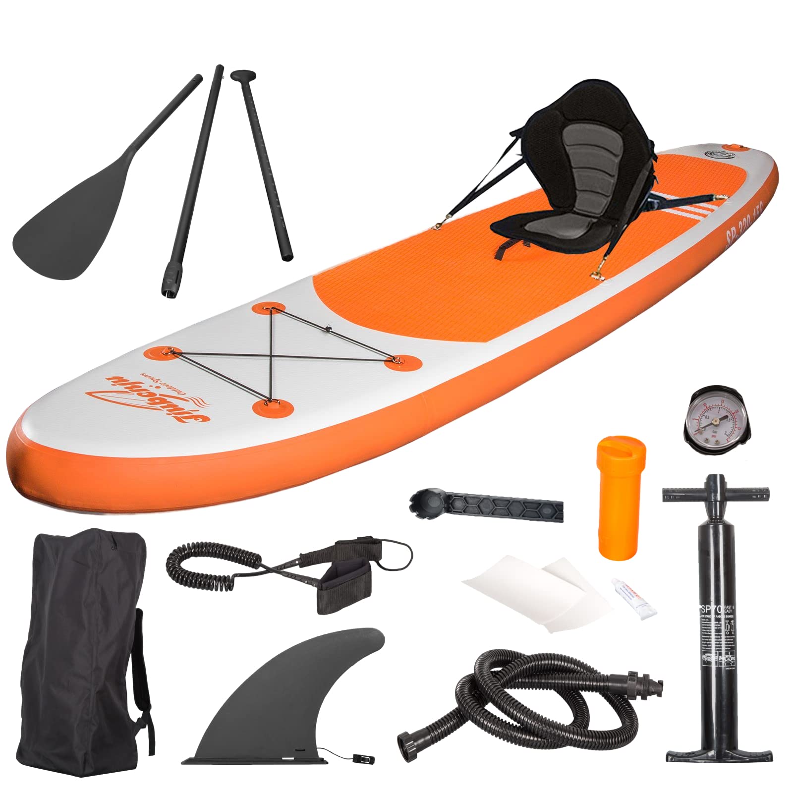 Jiubenju Inflatable Stand Up Paddle Board 10'6"x30"x6" SUP Accessories & Backpack Wide Stance Surf Control Non-Slip Leash Paddle Waterproof Backpack Kayak Seat Hand Pump for Youth & Adult