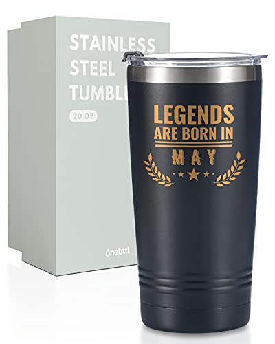 Onebttl Happy Birthday Tumbler For Men, Funny Birthday Gifts For Him, Boyfriend, Son, Husband, Dad, Son, Uncle–20 oz Stainless Steel Coffee Cup With Lid, Legends are Born in May