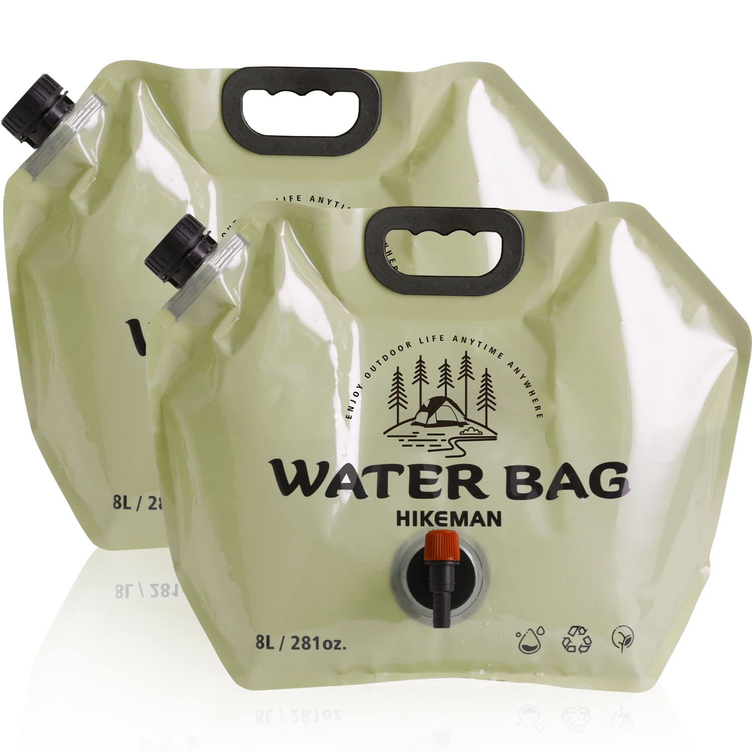 HIKEMAN Collapsible Water Storage Carrier - 1.9 Gallon Portable Water Container with Spigot,Camping Water Bag for Outdoors Hiking Backpack Survival Kit (2PCS)